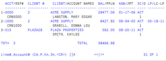 Displaying packeted accounts